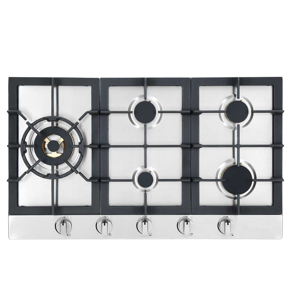 Ancona 34" Stainless Steel Recessed Gas Cooktop with 5 Brass Burners a
