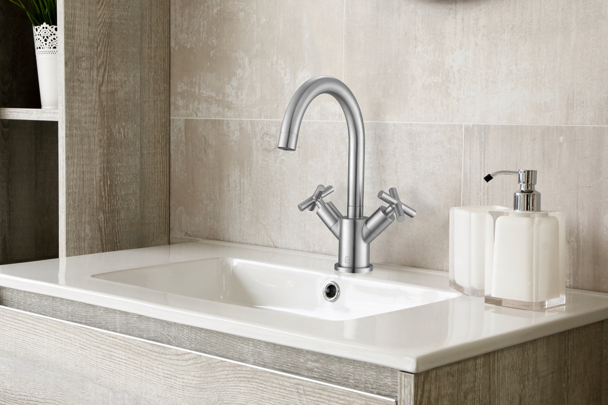 Ava Series Single Hole Cross Handle Bathroom Faucet in Brushed Nickel