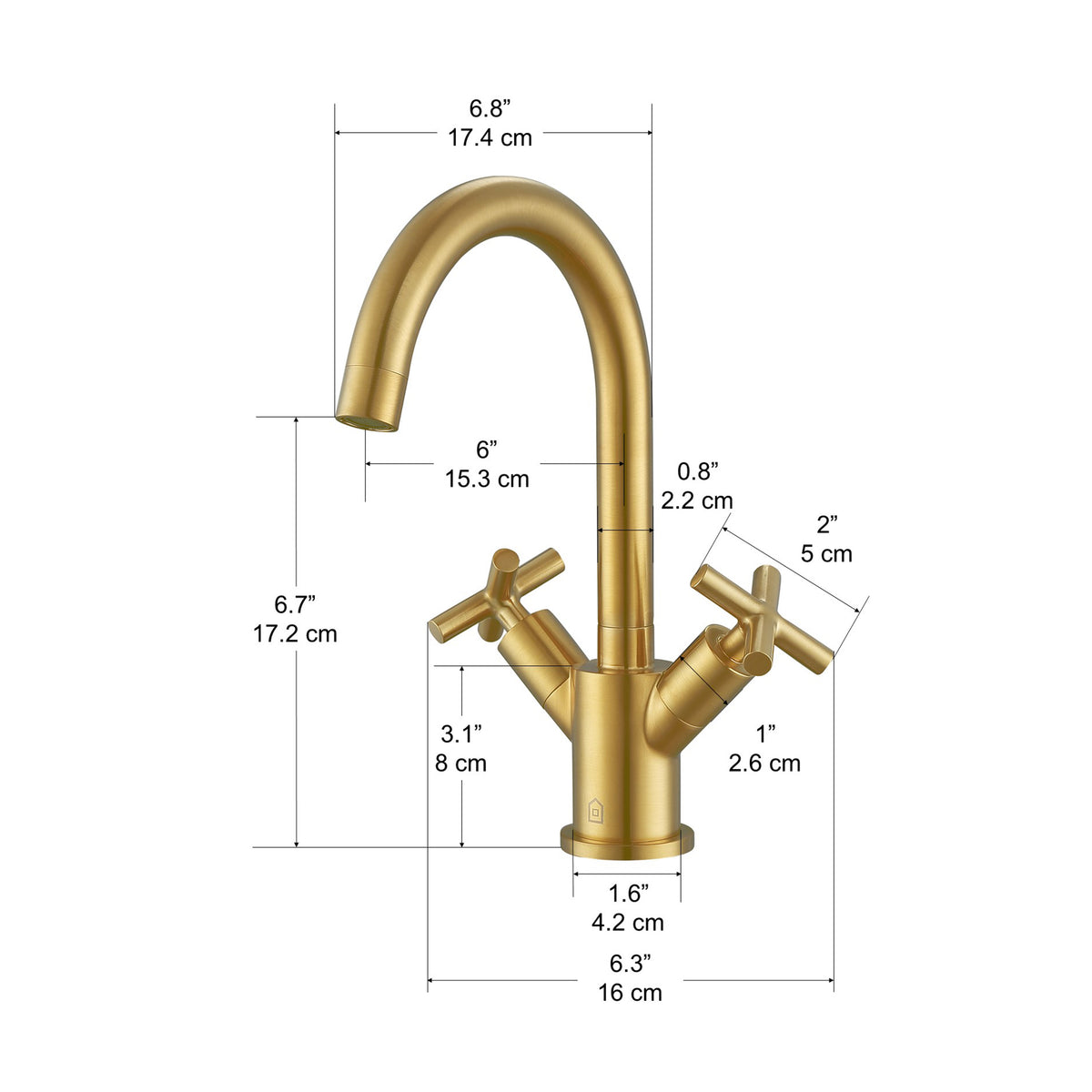 Ava Series Single Hole Cross Handle Bathroom Faucet in Brushed Titaniu